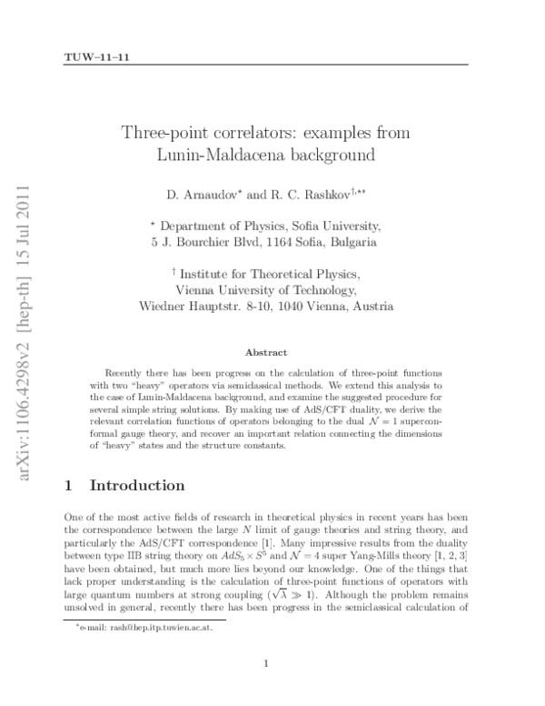 (PDF) Three-point correlators: Examples from Lunin-Maldacena background