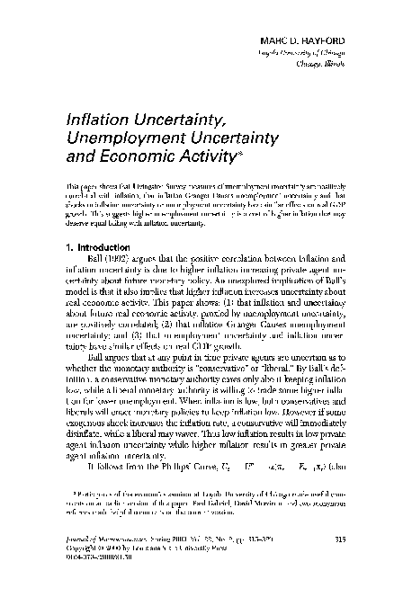 (PDF) Inflation uncertainty, unemployment uncertainty and economic activity*