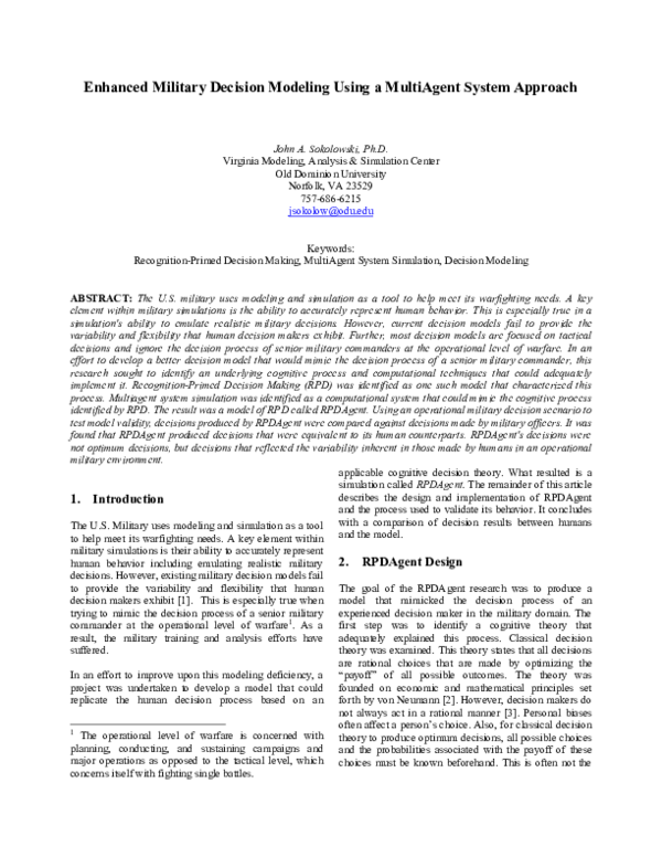 (PDF) Enhanced Decision Modeling Using Multiagent System Simulation