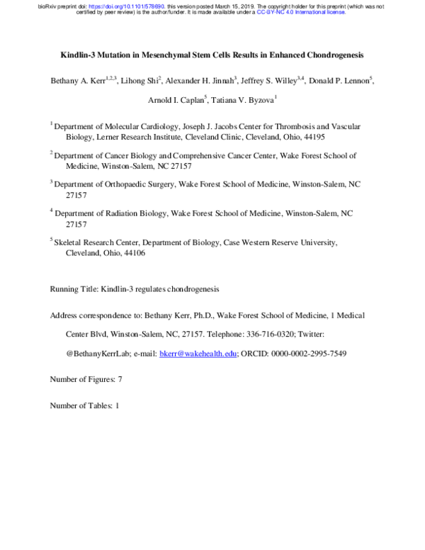 (PDF) Kindlin-3 Mutation in Mesenchymal Stem Cells Results in Enhanced ...