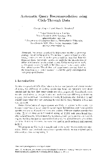 (PDF) Automatic Query Recommendation using Click-Through Data