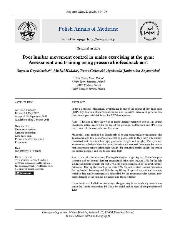 (PDF) Poor lumbar movement control in males exercising at the gym ...