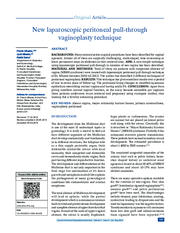 (PDF) New laparoscopic peritoneal pull-through vaginoplasty technique