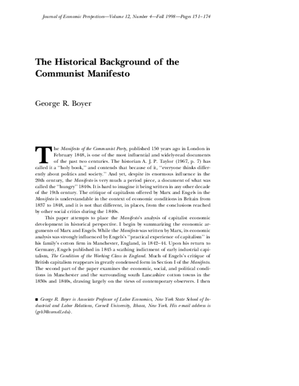 (PDF) The Historical Background of the Communist Manifesto