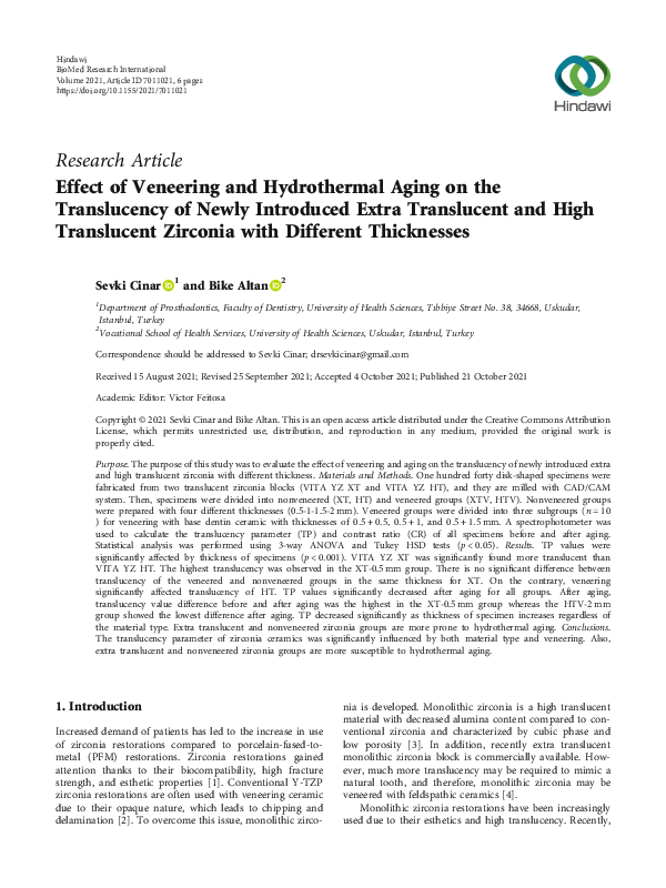 (PDF) Effect of Veneering and Hydrothermal Aging on the Translucency of Newly Introduced Extra ...
