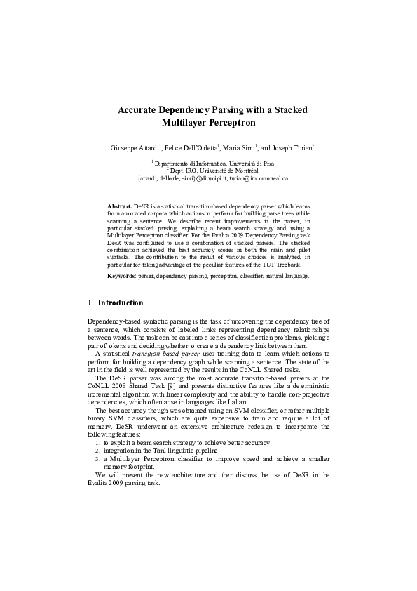 (PDF) Accurate dependency parsing with a stacked multilayer perceptron
