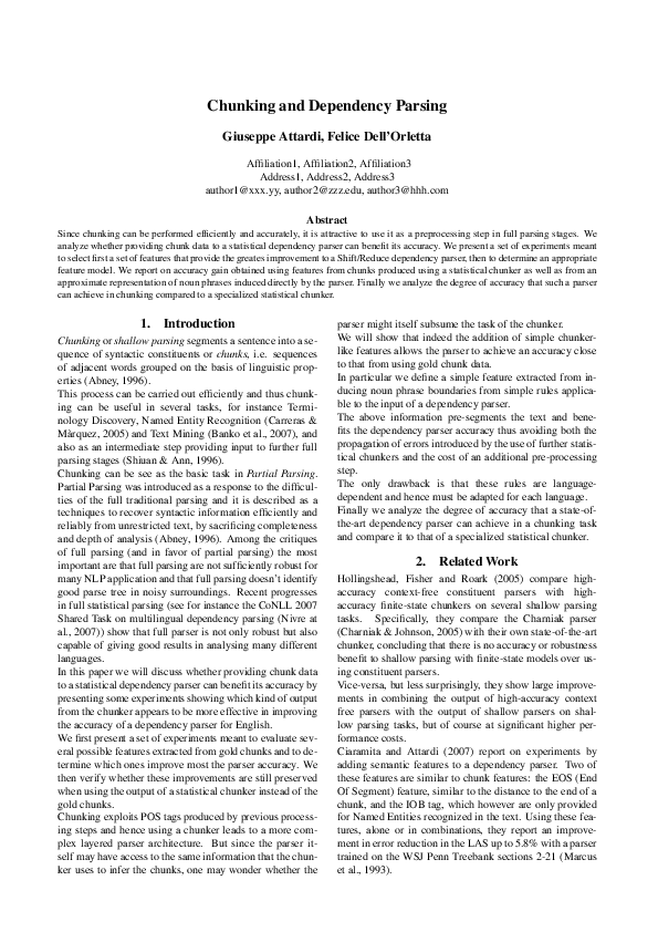 (PDF) Chunking and Dependency Parsing