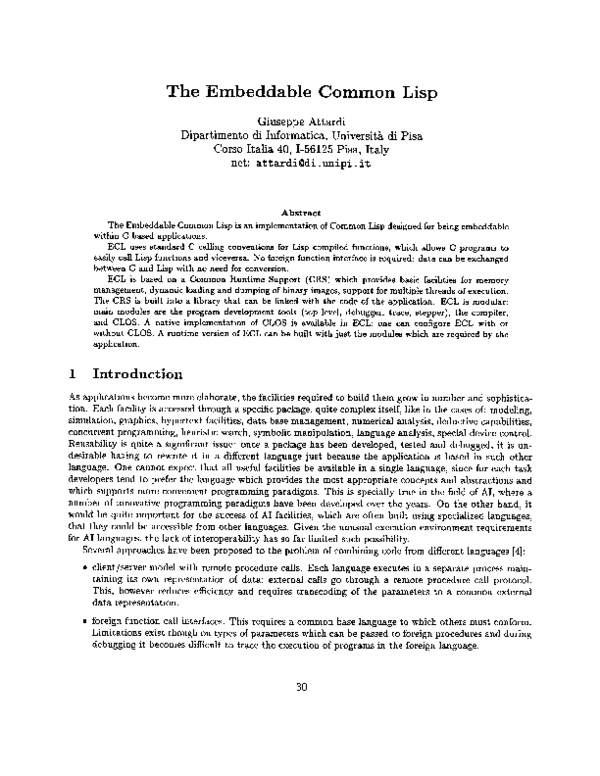 (PDF) The Embeddable Common Lisp