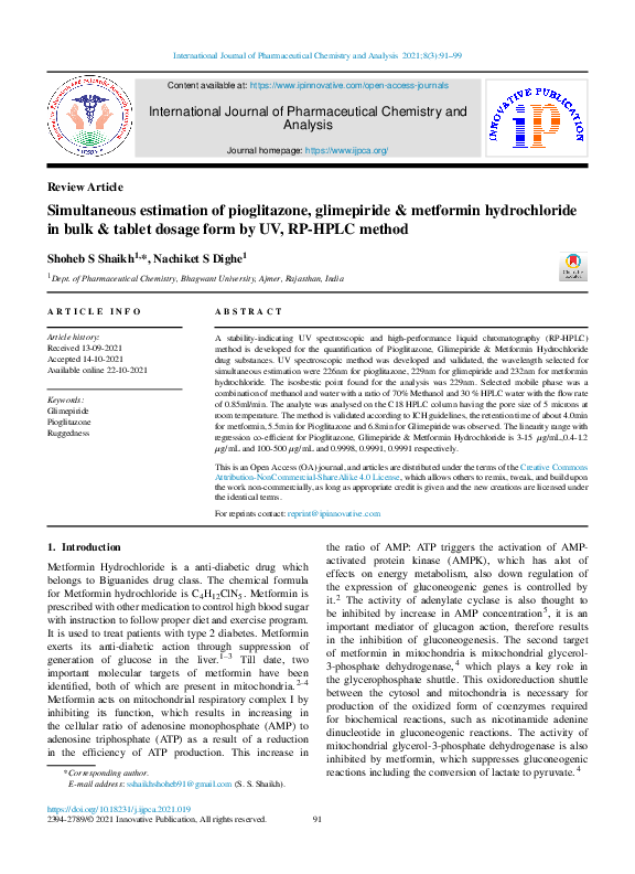 Simultaneous Estimation Of Pioglitazone Glimepiride Metformin