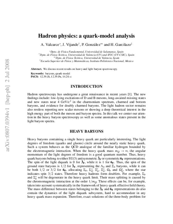 (PDF) Hadron physics: A quark-model analysis