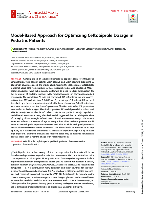 (PDF) Model-Based Approach for Optimizing Ceftobiprole Dosage in Pediatric Patients