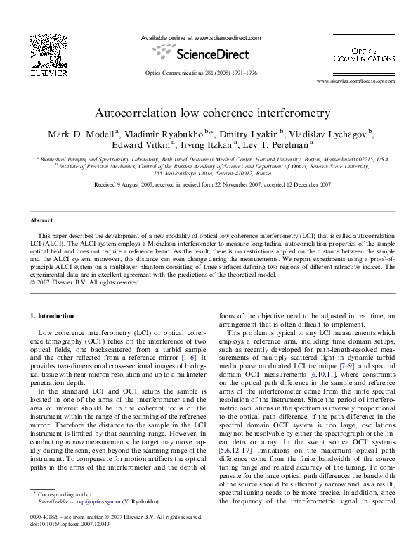 (PDF) Autocorrelation low coherence interferometry