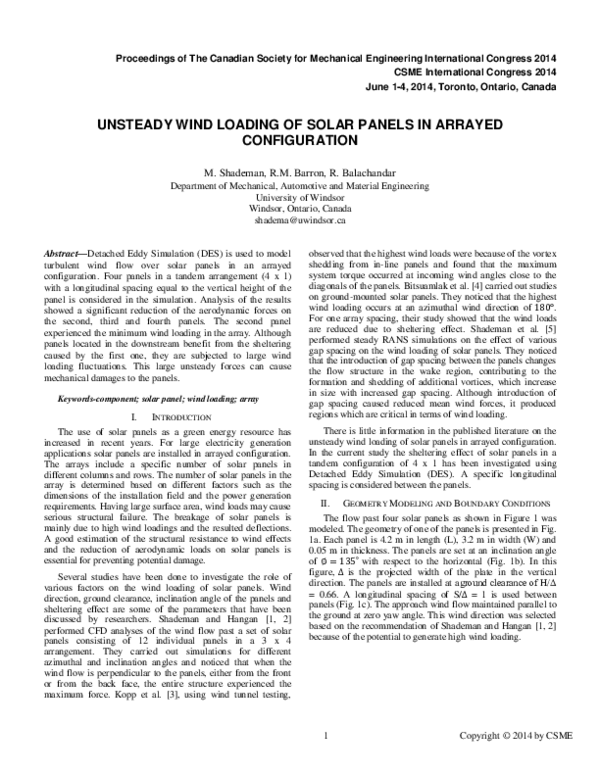 (PDF) Unsteady wind loading of solar panels in arrayed configuration