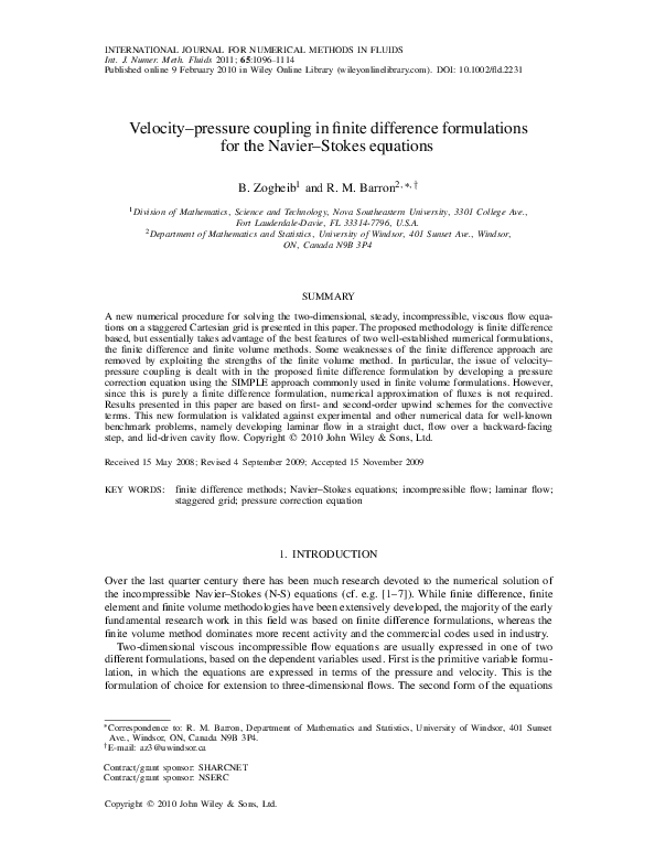 (PDF) Velocity-pressure coupling in finite difference formulations for ...