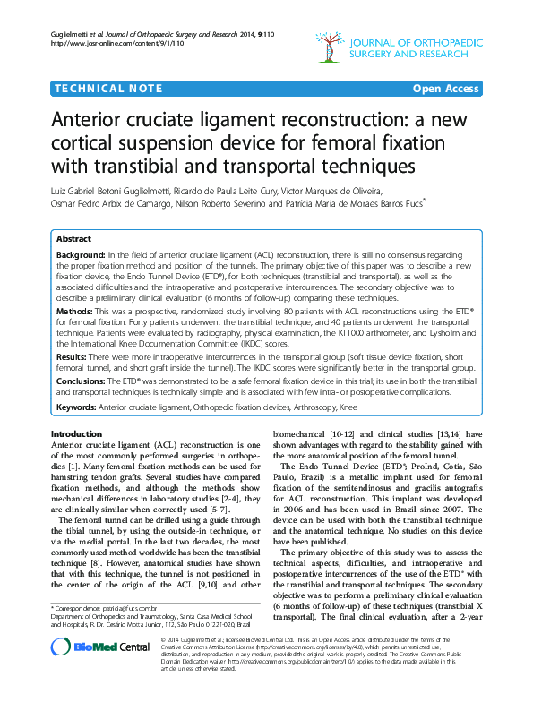 (PDF) Anterior cruciate ligament reconstruction: a new cortical ...