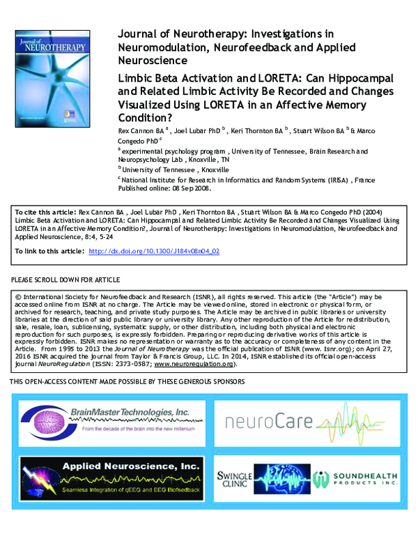 (PDF) Limbic Beta Activation and LORETA: Can Hippocampal and Related ...