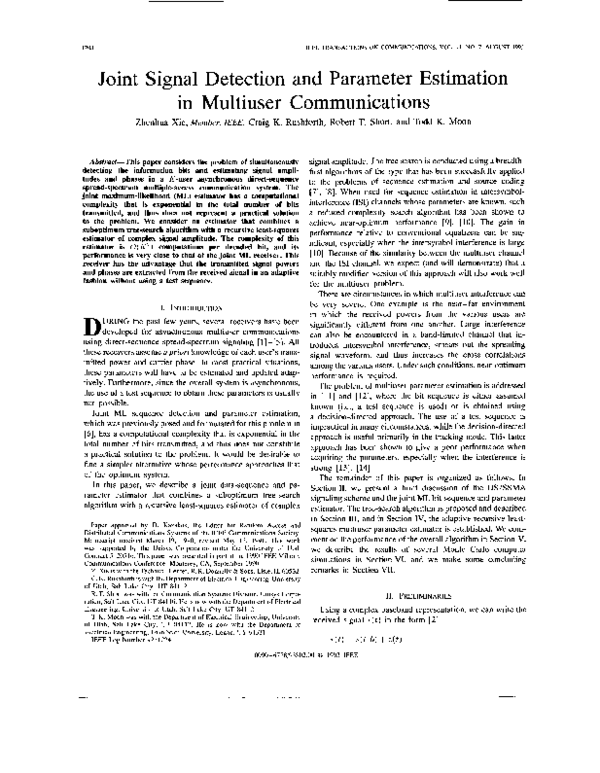 (PDF) Joint signal detection and parameter estimation in multiuser communications