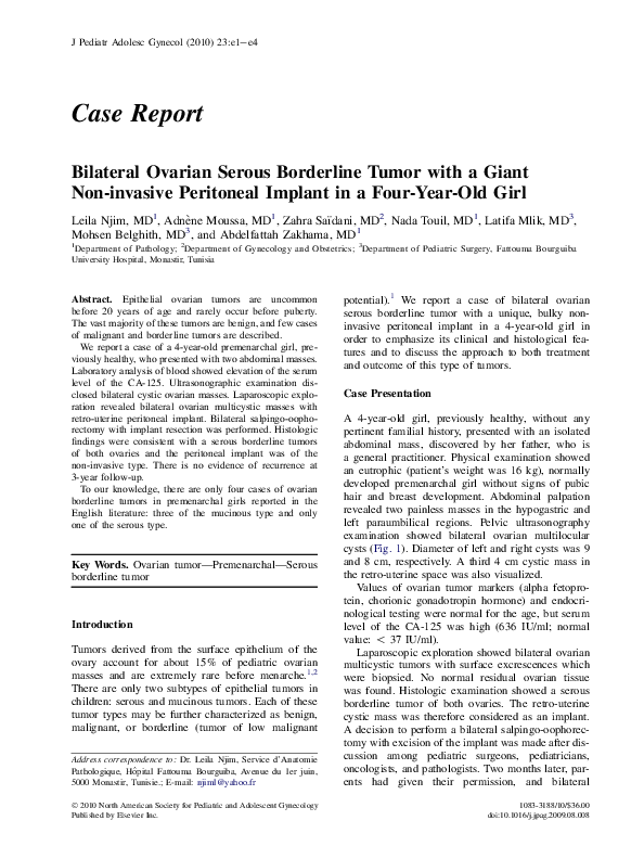 (PDF) Bilateral Ovarian Serous Borderline Tumor with a Giant Non ...