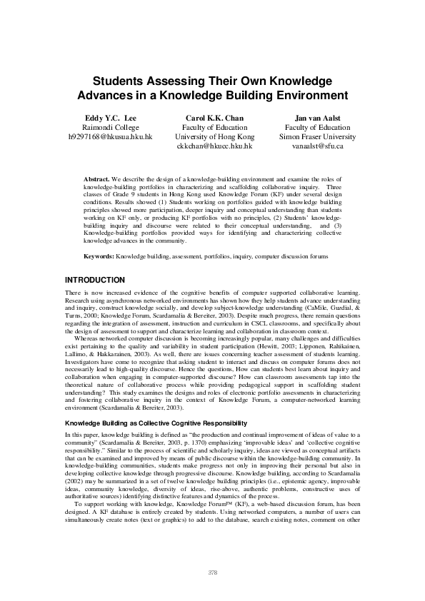 (PDF) Students assessing their own knowledge advances in a knowledge ...