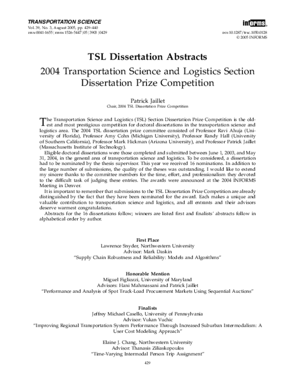 (PDF) TSL Dissertation Abstracts: 2004 Transportation Science and Logistics Section Dissertation ...
