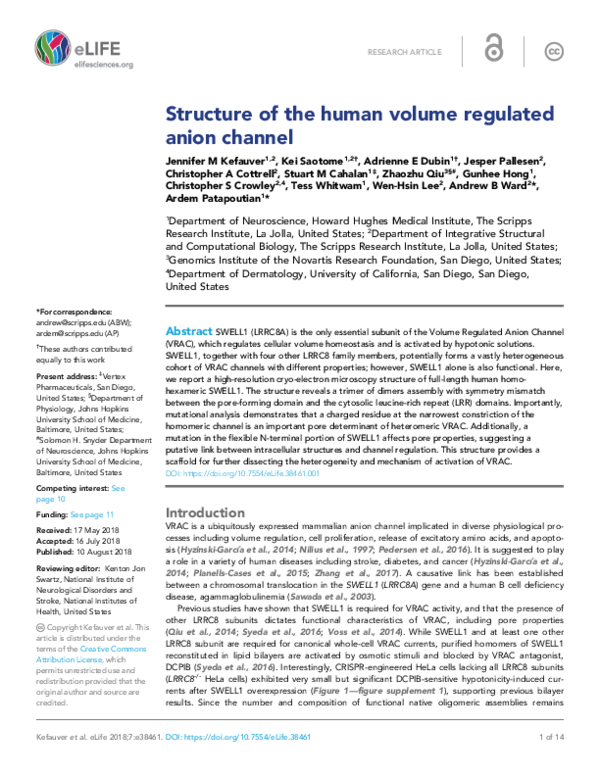 (PDF) Structure of the human volume regulated anion channel | Adrienne Dubin - Academia.edu