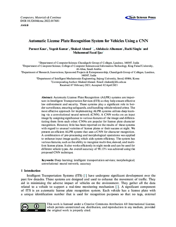 (PDF) Automatic License Plate Recognition System for Vehicles Using a CNN