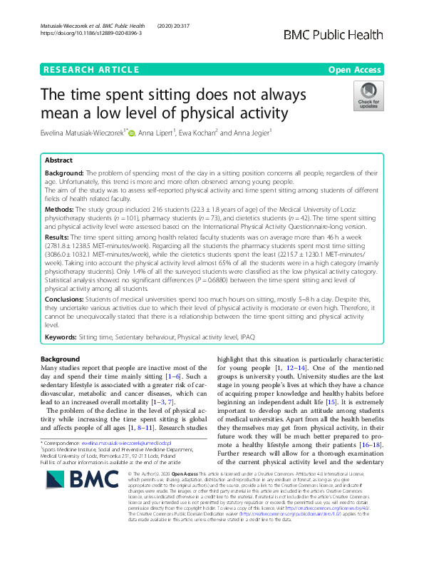 (PDF) The time spent sitting does not always mean a low level of ...