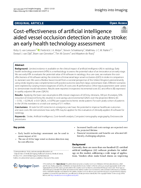 Cost Effectiveness Of Artificial Intelligence Aided Vessel Occlusion
