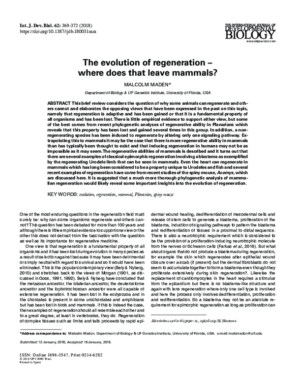 (PDF) The evolution of regeneration – where does that leave mammals?