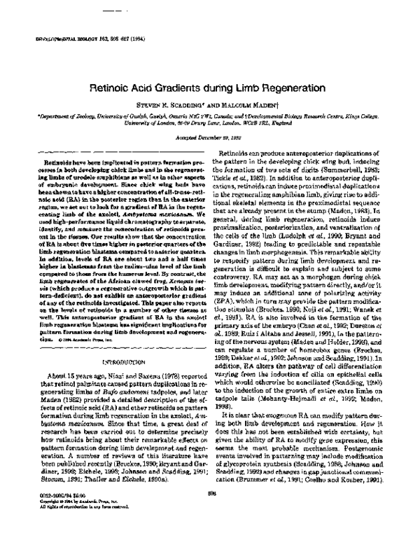 (PDF) Retinoic Acid Gradients during Limb Regeneration