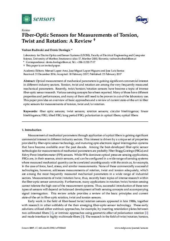 (PDF) Fiber-Optic Sensors for Measurements of Torsion, Twist and ...