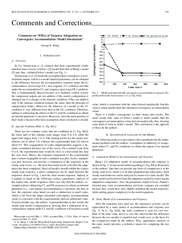 (PDF) Effect of Vergence Adaptation on Convergence Accommodation: Model ...