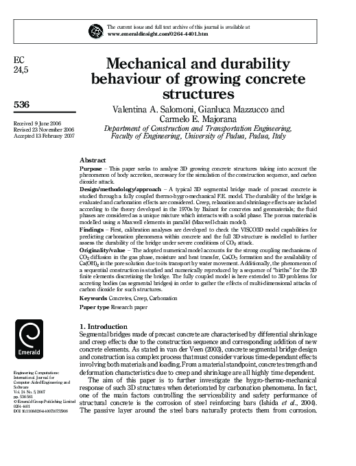 (PDF) Mechanical and durability behaviour of growing concrete structures
