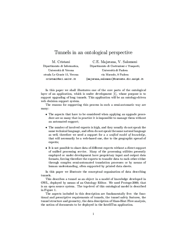 (PDF) Tunnels in an Ontological Perspective