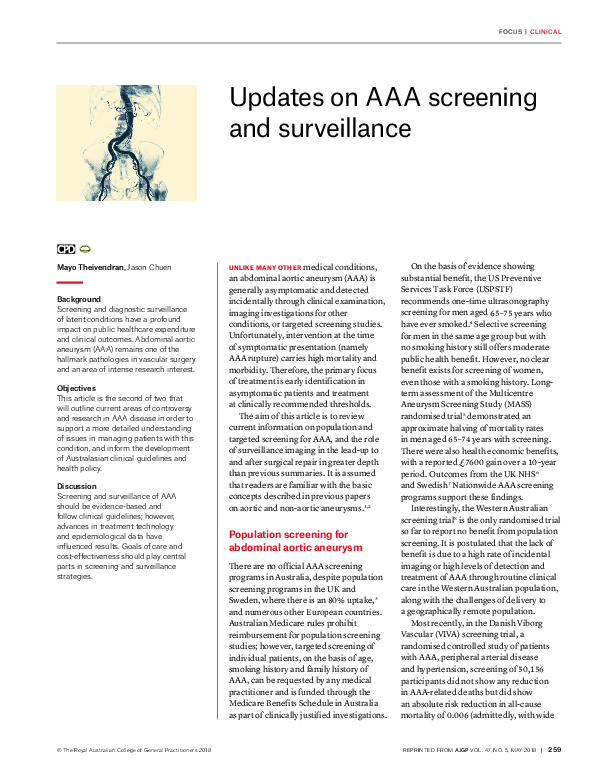 (PDF) Updates on AAA screening and surveillance