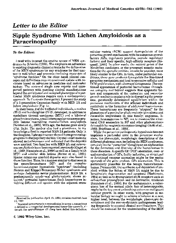 (PDF) Sipple syndrome with lichen amyloidosis as a paracrinopathy