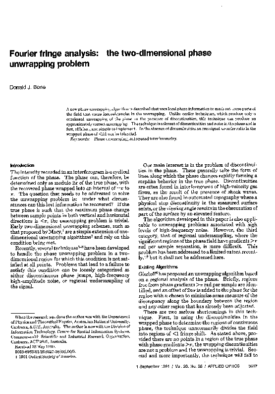 (PDF) Fourier fringe analysis: the two-dimensional phase unwrapping problem