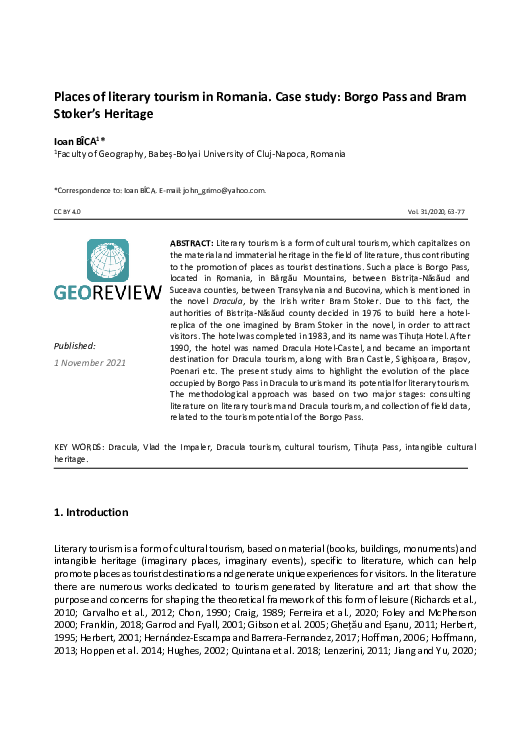 (PDF) Places of literary tourism in Romania. Case study: Borgo Pass and ...