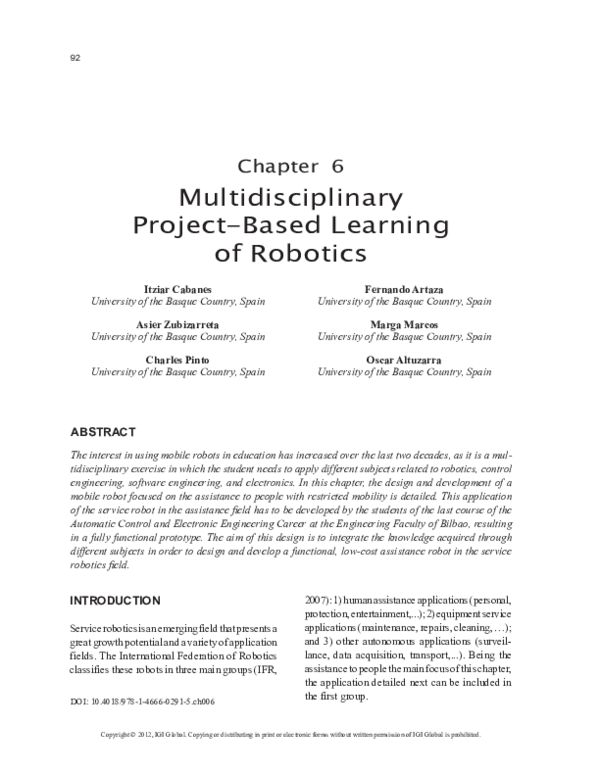 (PDF) Multidisciplinary Project-Based Learning of Robotics