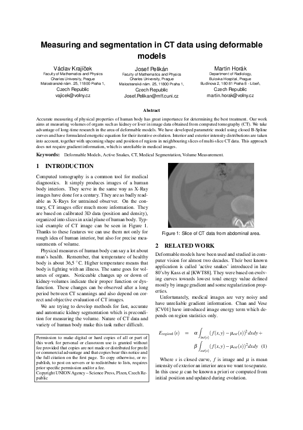 Pdf Measuring And Segmentation In Ct Data Using Deformable Models