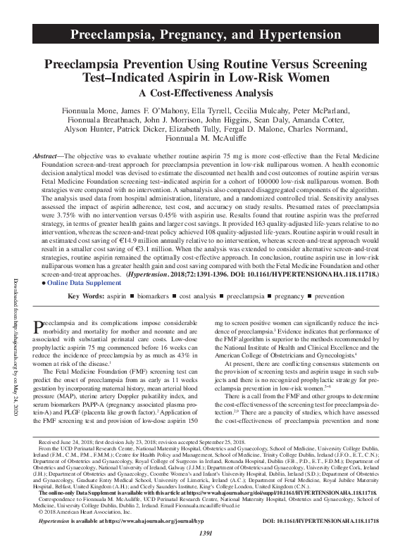 (PDF) Preeclampsia Prevention Using Routine Versus Screening Test ...
