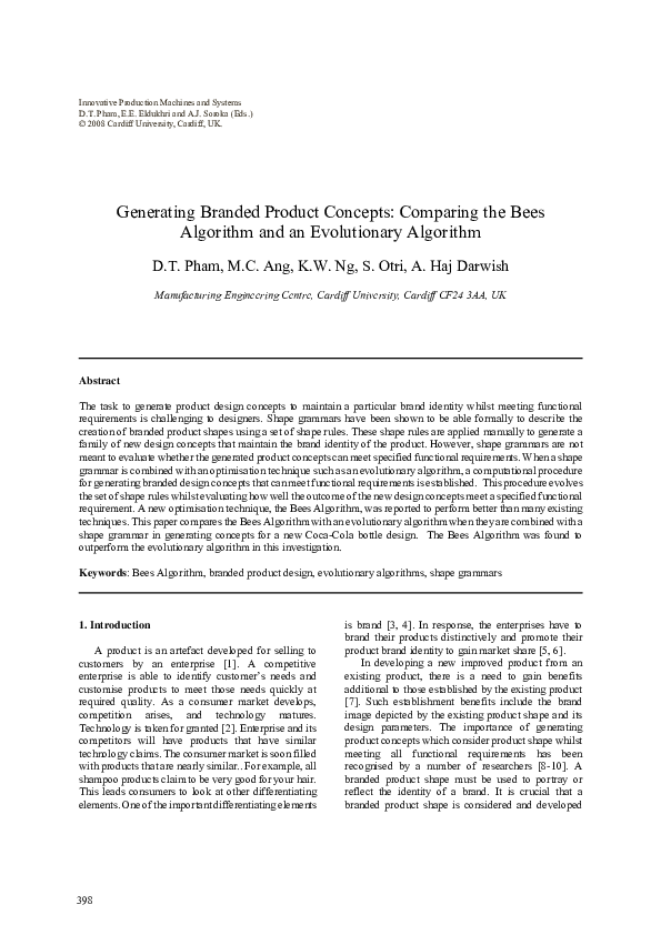 (PDF) Generating branded product concepts: comparing the bees algorithm and an evolutionary ...