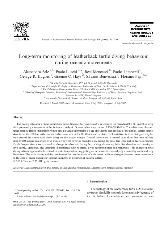 (PDF) Long-term monitoring of leatherback turtle diving behaviour ...