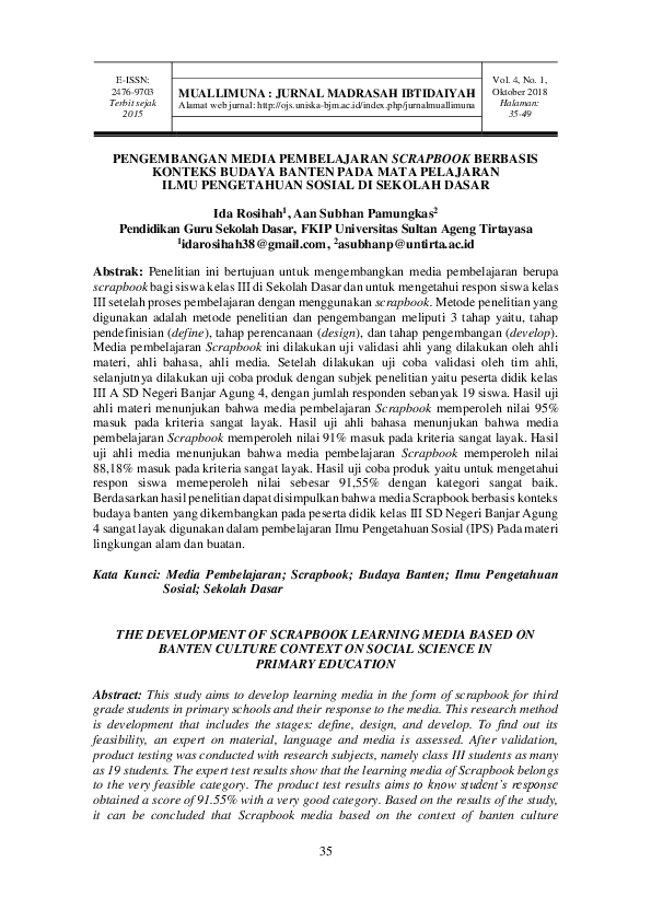 (PDF) Pengembangan Media Pembelajaran Scrapbook Berbasis Konteks Budaya Banten Pada Mata ...