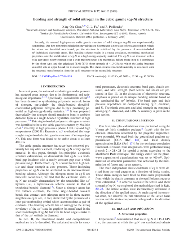 (PDF) Bonding and strength of solid nitrogen in the cubic gauche (cg-N ...