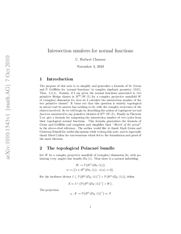 (PDF) Intersection numbers for normal functions
