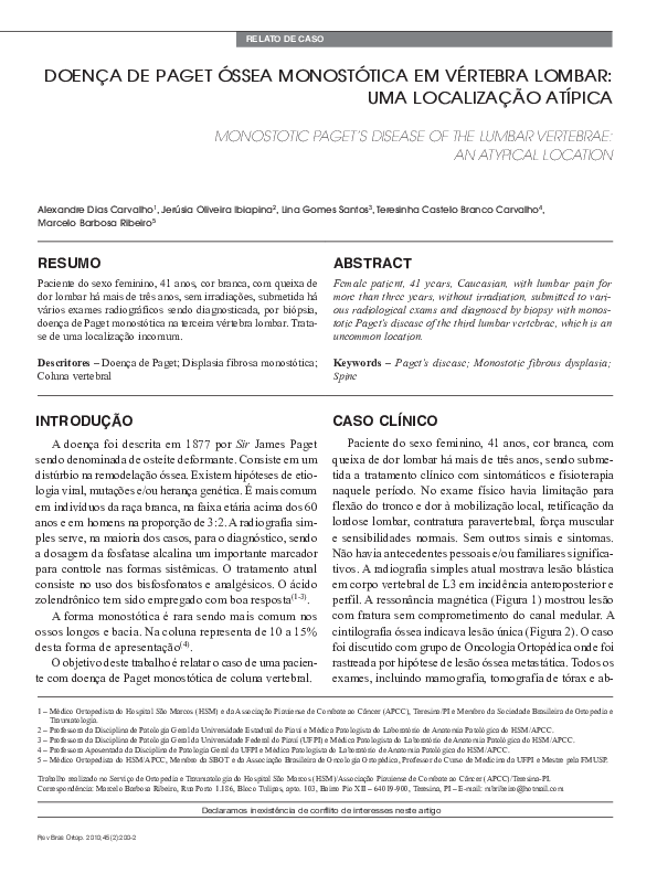 (PDF) Doença de Paget óssea monostótica em vértebra lombar: uma ...