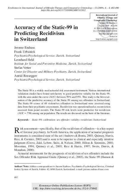 (PDF) Accuracy of the static-99 in predicting recidivism in Switzerland