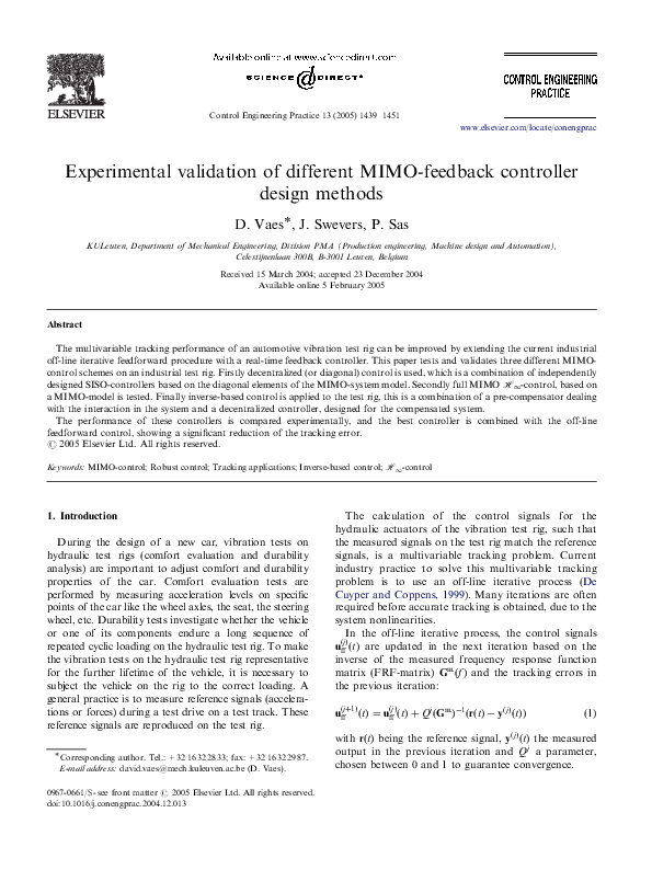 (PDF) Experimental validation of different MIMO-feedback controller design methods