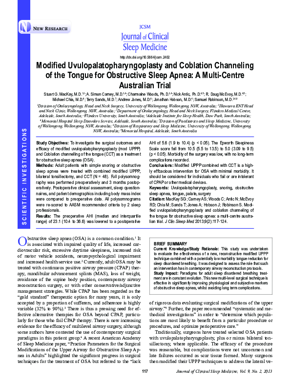 (PDF) Modified Uvulopalatopharyngoplasty and Coblation Channeling of ...